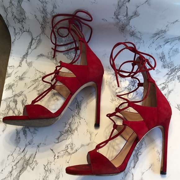 Stuart Weitzman | Shoes | Red Stuart Weitzman Lace Up High Heel Shoes ...